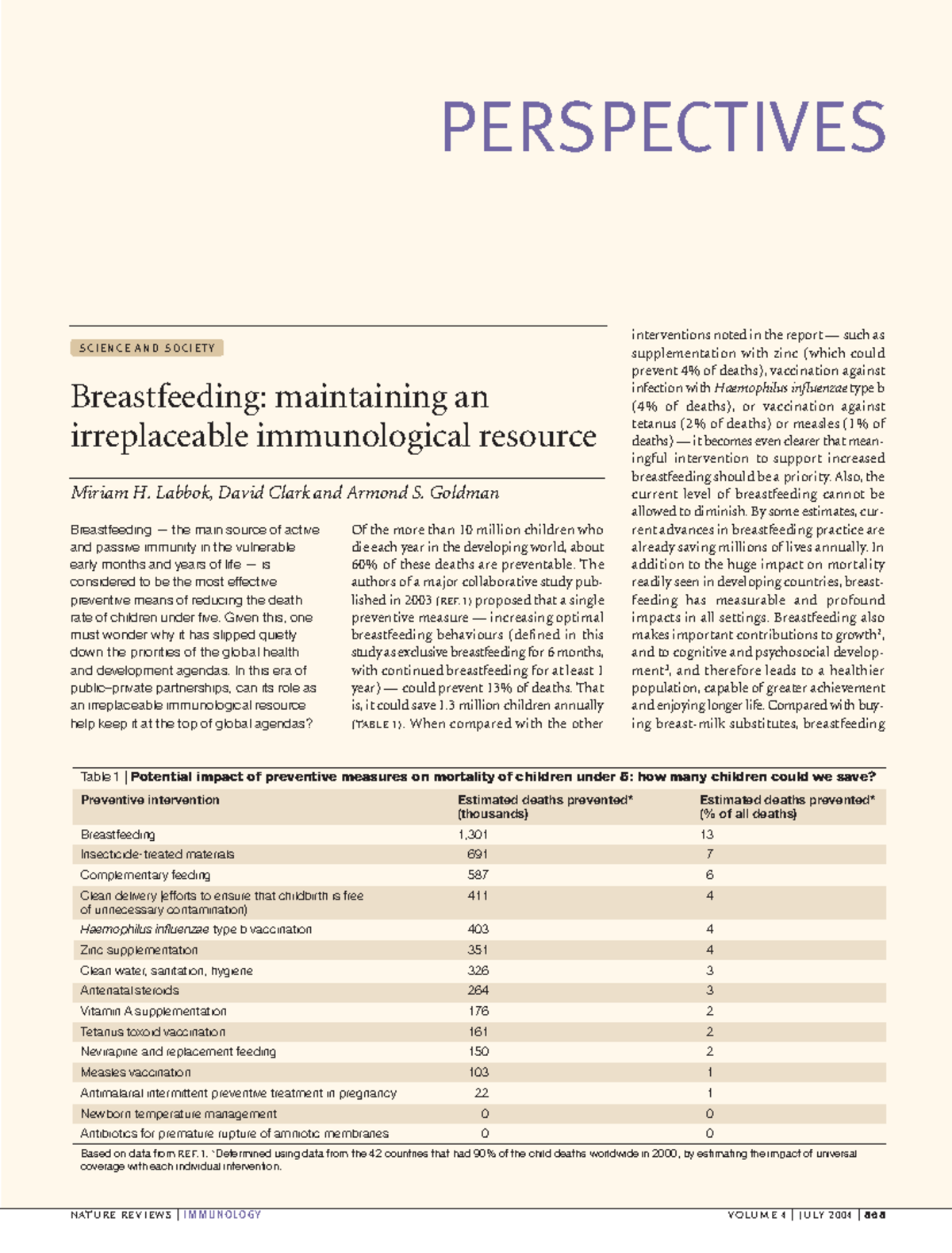 Science and society Breastfeeding mainta - Of the more than 10 million ...