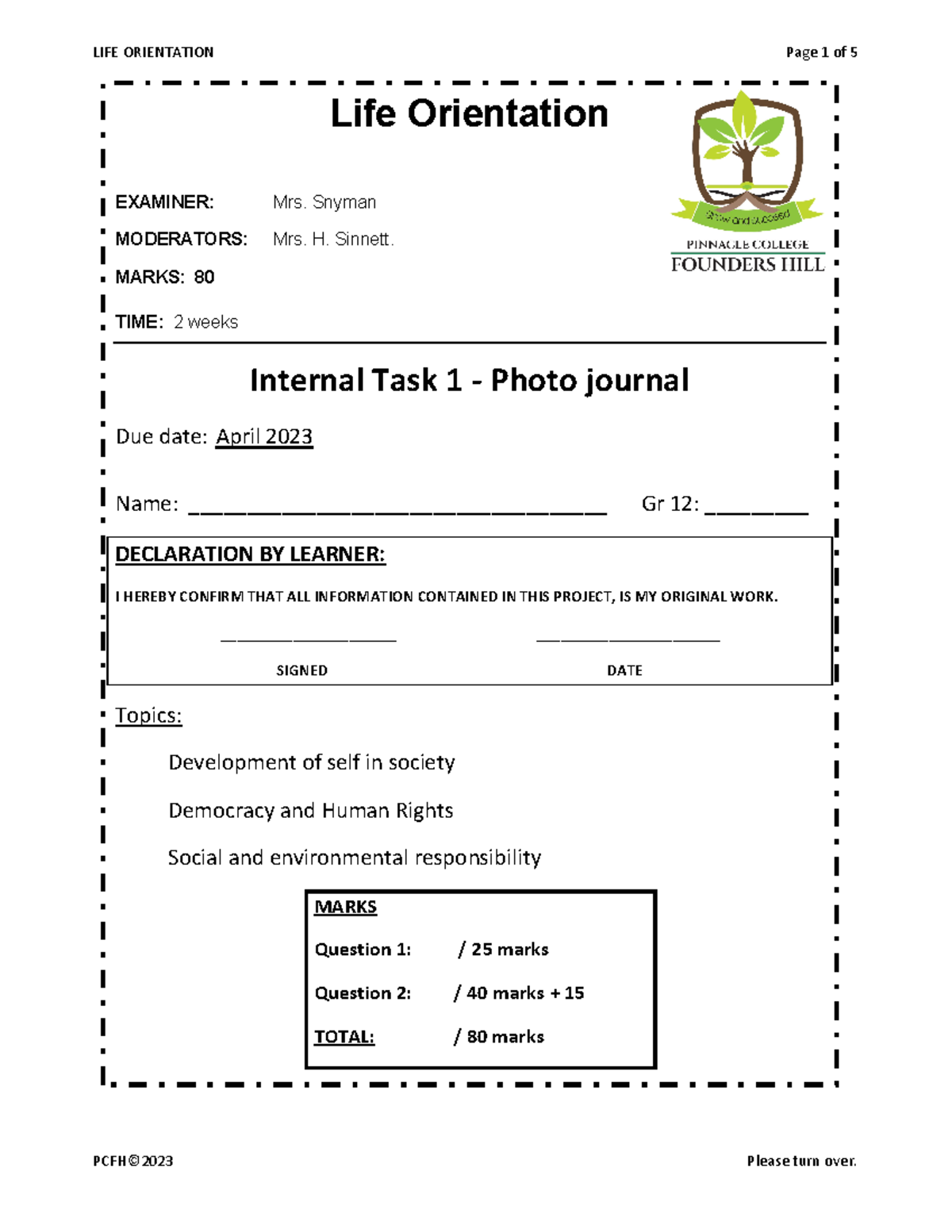 Task 1 Gr 12 LO - Independent tasks for grade 12 - LIFE ORIENTATION ...