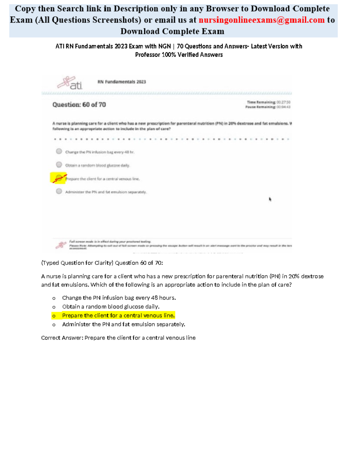 2023-2024 ATI RN Fundamentals Proctored Exam 70 Questions with Correct ...