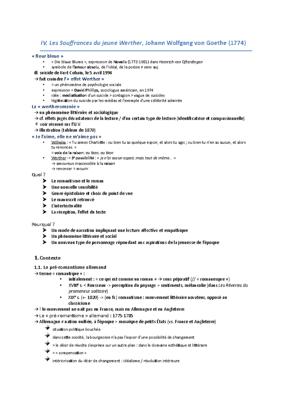 Plan focus III (Goethe) - IV. Les Souffrances du jeune Werther, Johann ...