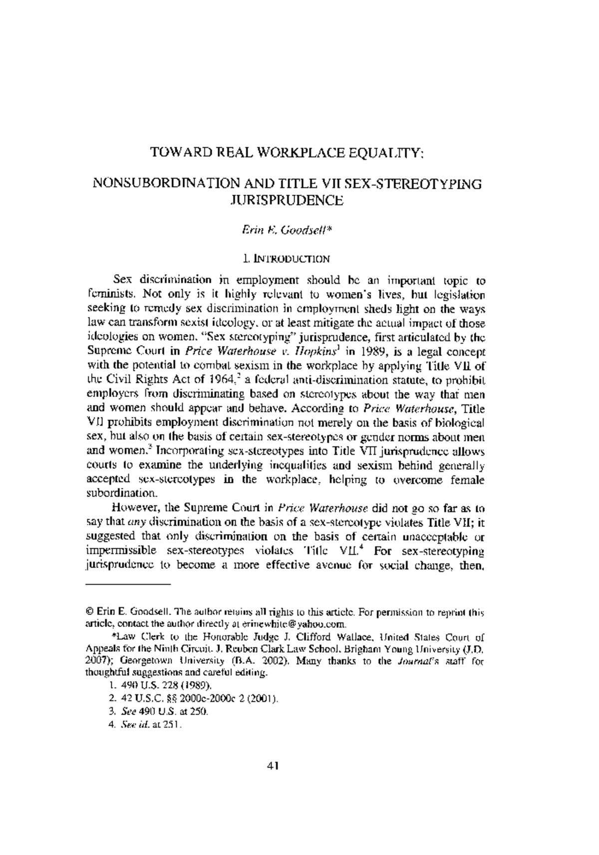Non Subordination Jurisprudence - TOWARD REAL WORKPLACE EQUALITY ...