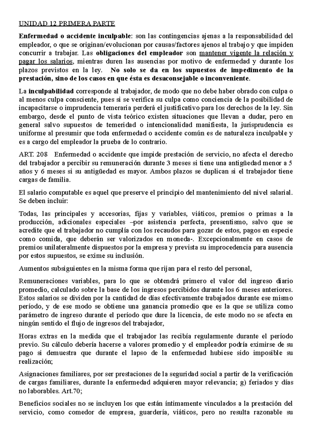 Unidad 12 enfermedad o accidente inculpable - UNIDAD 12 PRIMERA PARTE ...