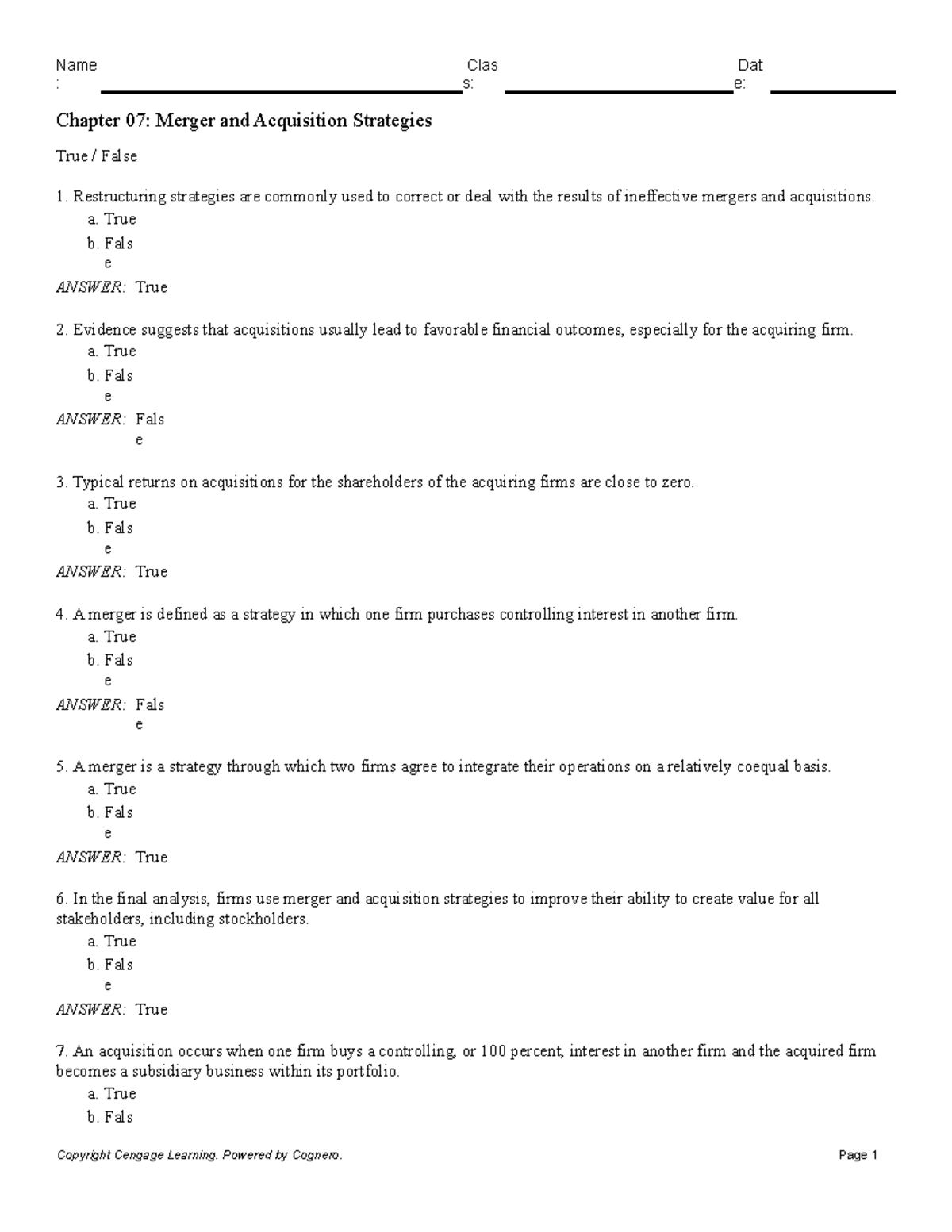 Chapter 07 Merger and Acquisition Strategies - : s: e: Chapter 07 ...