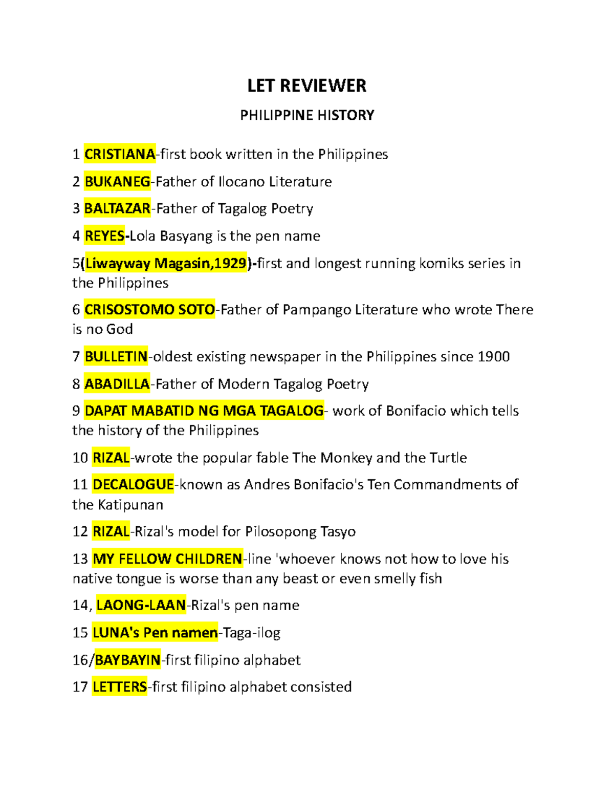 LET Reviewer - LET - LET REVIEWER PHILIPPINE HISTORY 1 CRISTIANA-first ...
