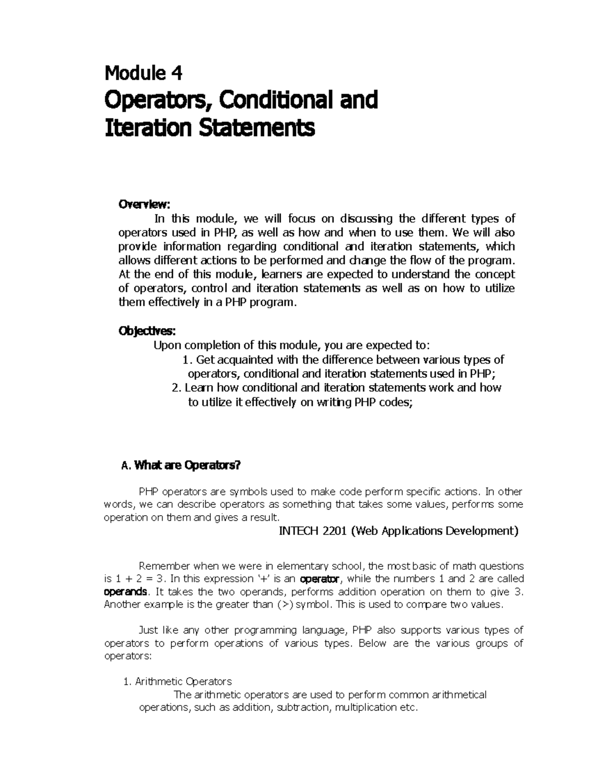 Operators Conditional And Iteration Statements Module 4 Operators Conditional And Iteration