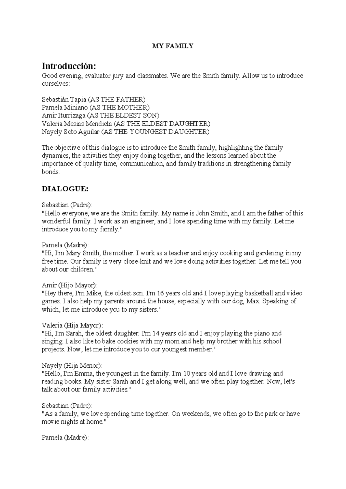 MY Family Proyect WORD - exposicion - MY FAMILY Introducción: Good ...