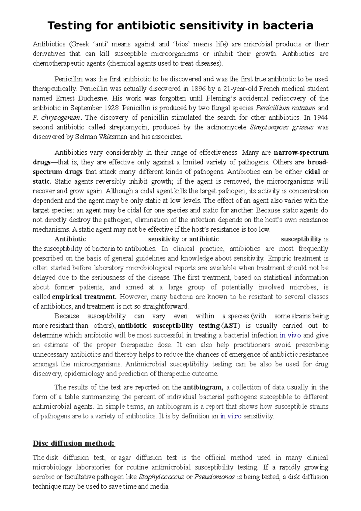 Antibiotic sensitivity testing sem 4 - Testing for antibiotic ...