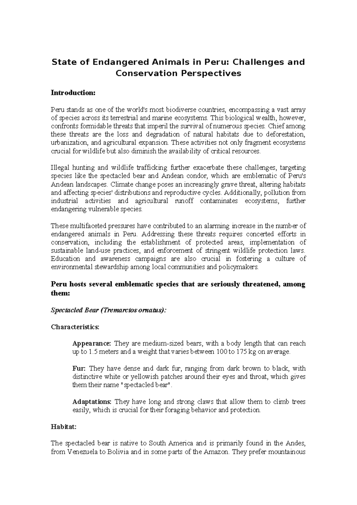 State of Endangered Animals in Peru - This biological wealth, however ...