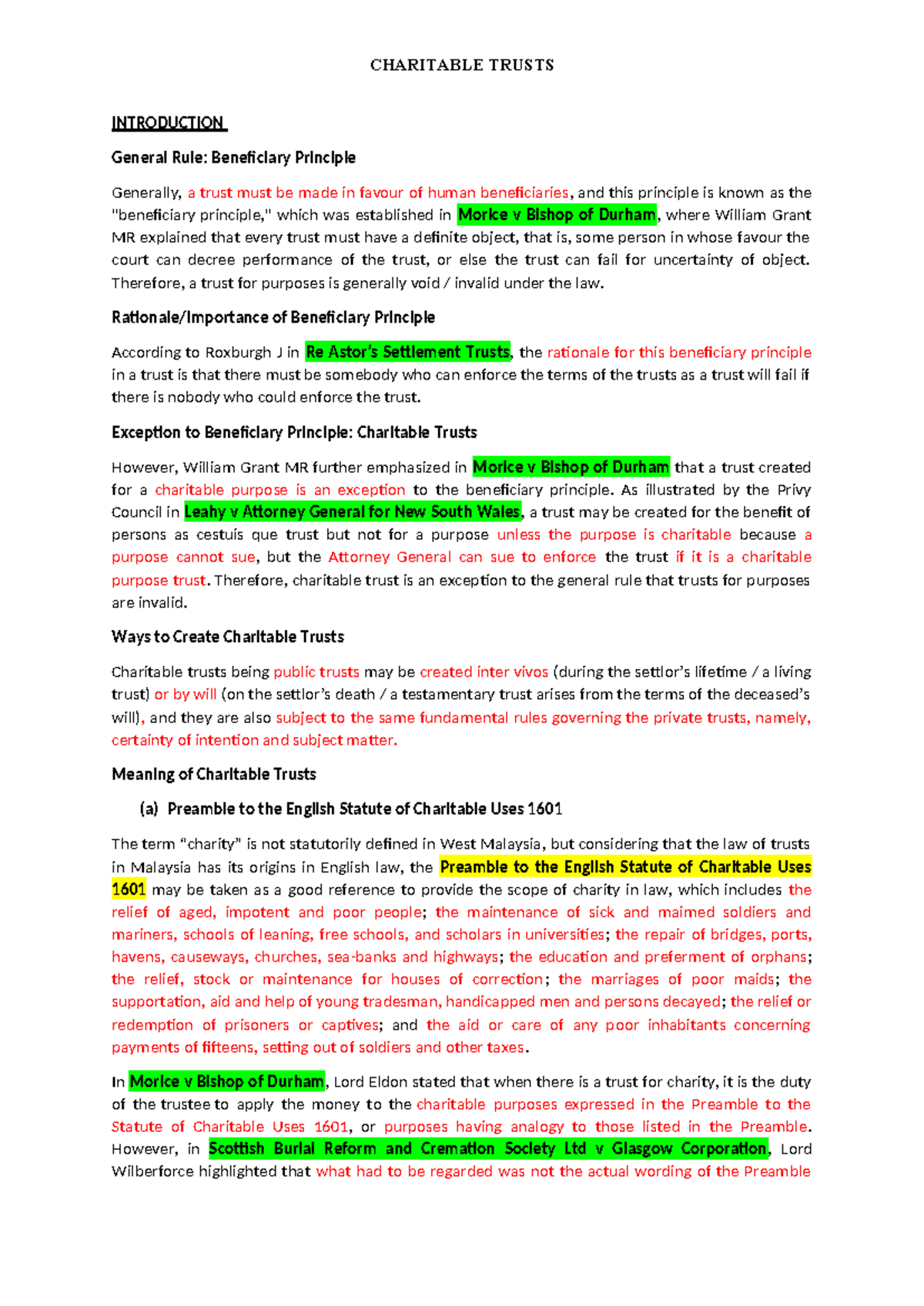Charitable Trusts - INTRODUCTION General Rule: Beneficiary Principle ...