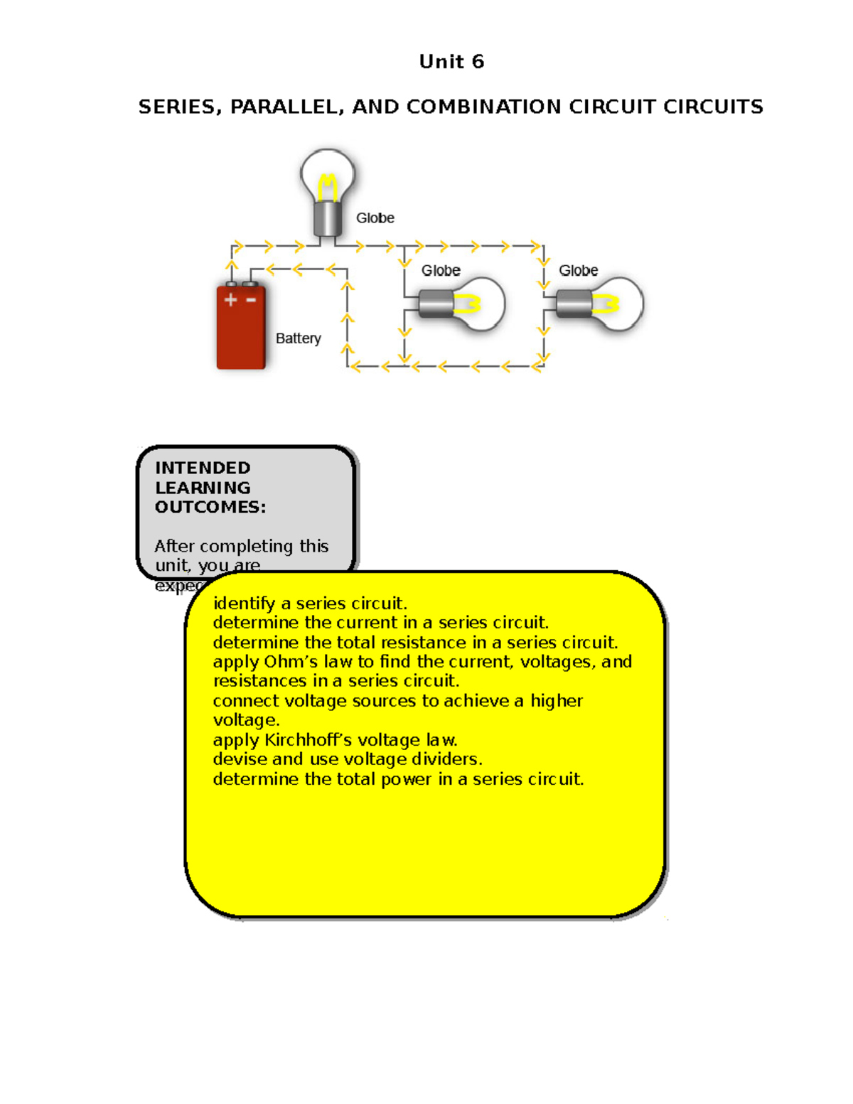 Unit 6 Series, Parallel, and Combination Circuits-1 - Unit 6 SERIES, PARALLEL, AND COMBINATION ...