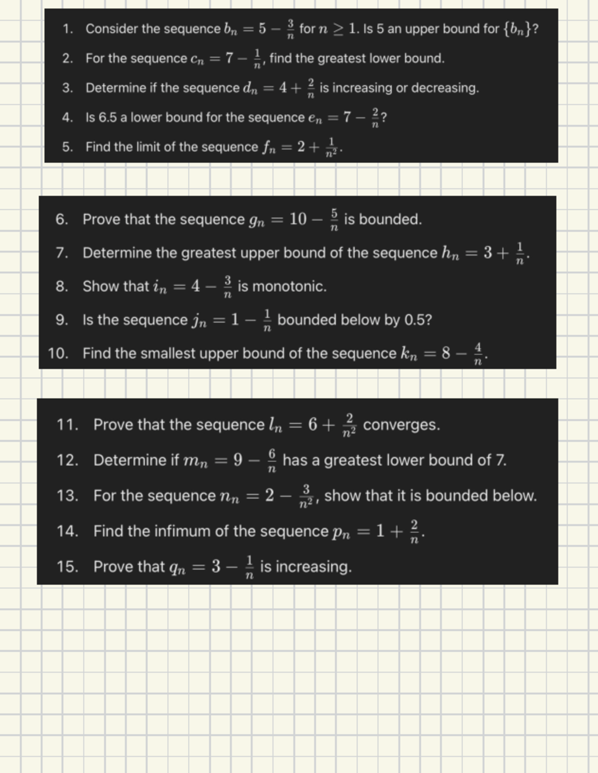 Practice quiz 4 - 1. Consider the sequence bn n 1. Is 5 an upper bound for 2. For the sequence ...