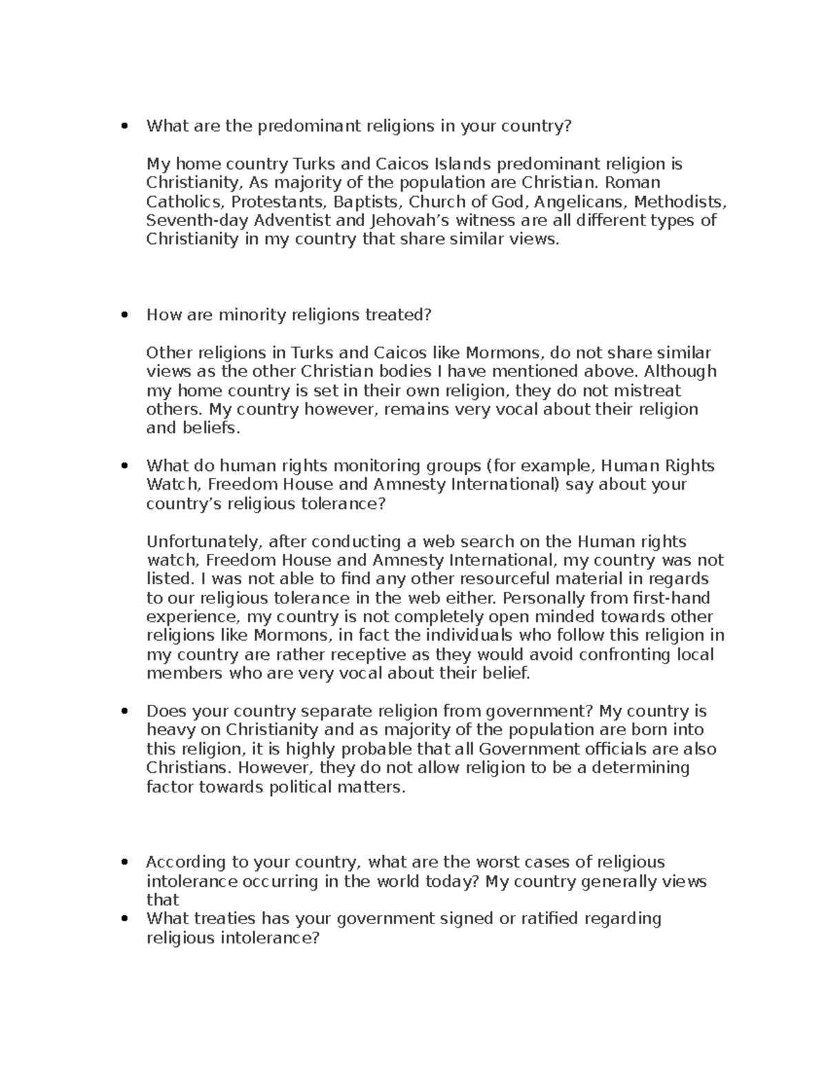 Globalization journal unit 3 - What are the predominant religions in ...