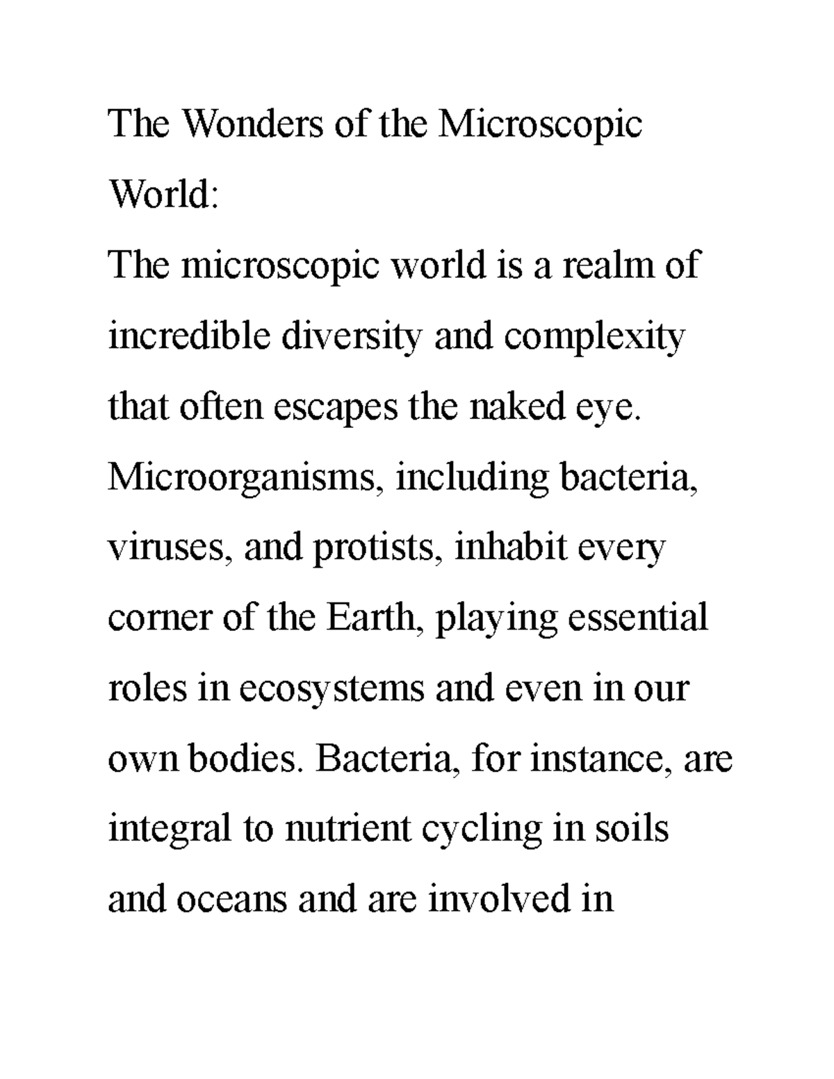 Assignment 10 - The Wonders of the Microscopic World: The microscopic ...