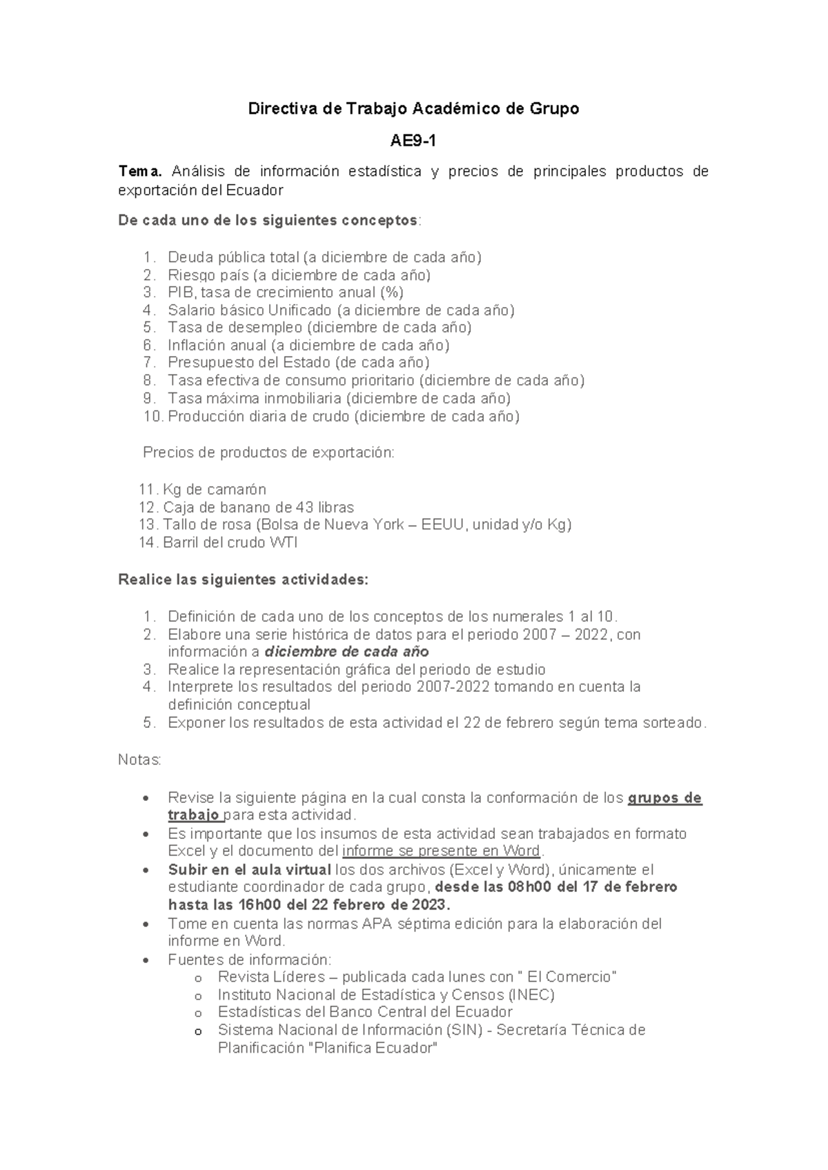 Directiva Tg Análisis De Datos Estadísticos Ecuador Ae9 1 Febrero 2023
