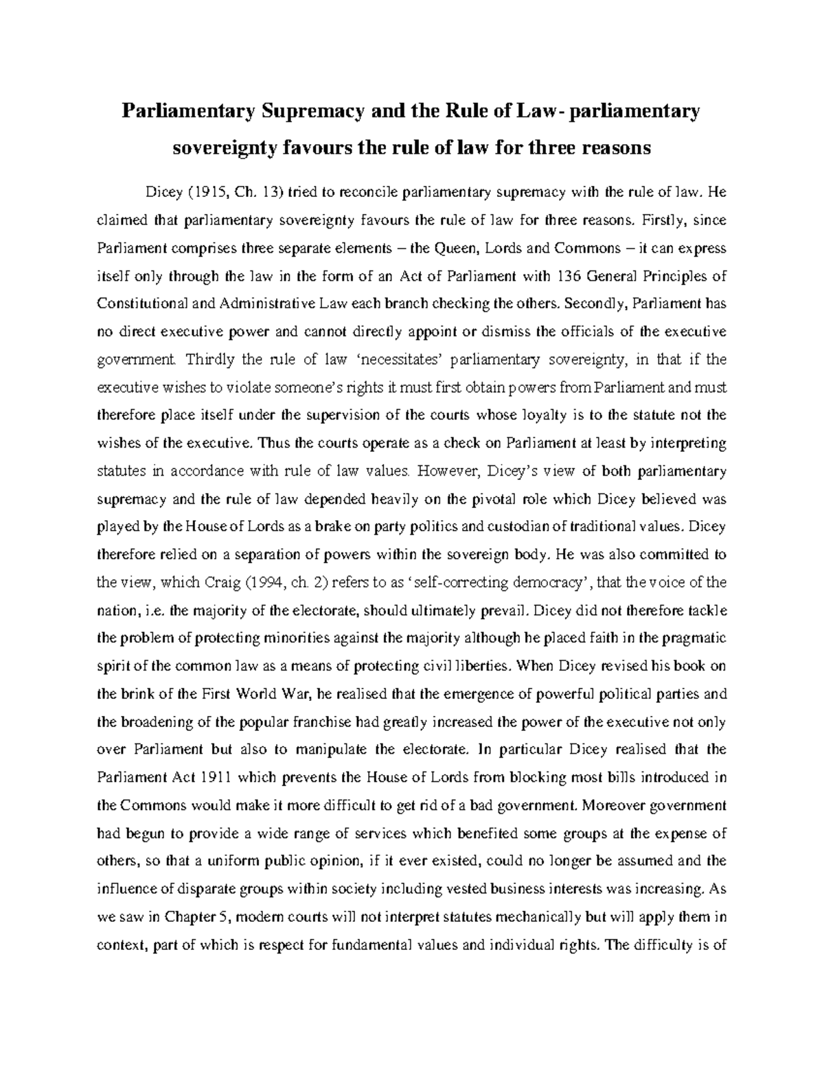 Parliamentary Supremacy and the Rule of Law- parliamentary sovereignty ...