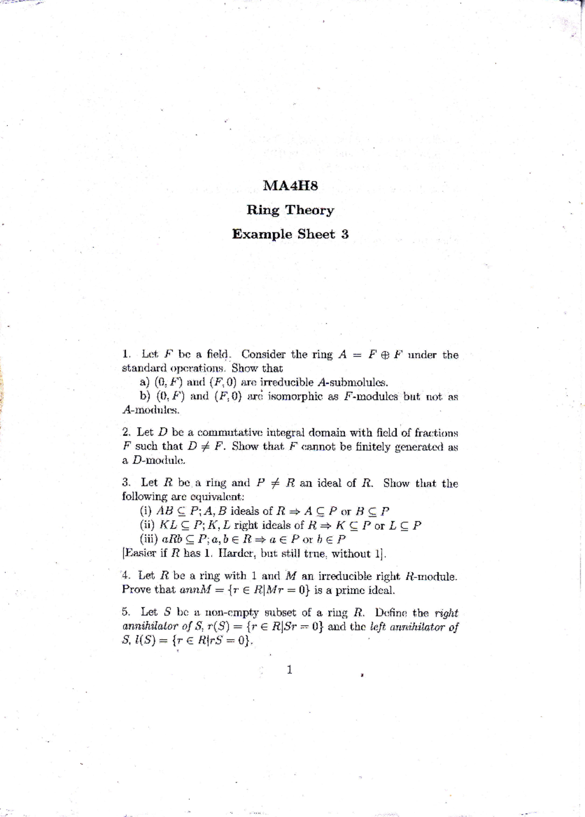 Ring Theory - Example Sheet 3 - :.-:"F-. -l MA4H Ring Theory Example ...