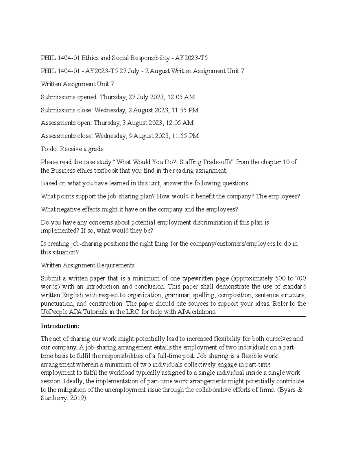 Written Assignment Unit 7 - Based on what you have learned in this unit ...