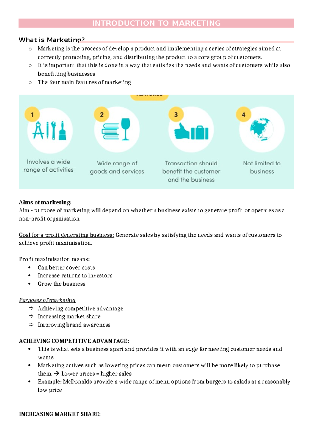 Marketing Macca - INTRODUCTION TO MARKETING What is Marketing? o ...