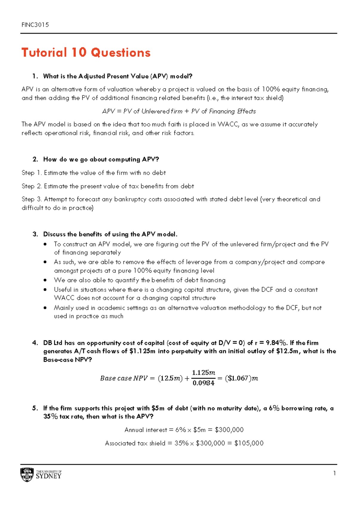 Tutorial 10 Questions & Answers-2 - Tutorial 10 Questions What is the ...