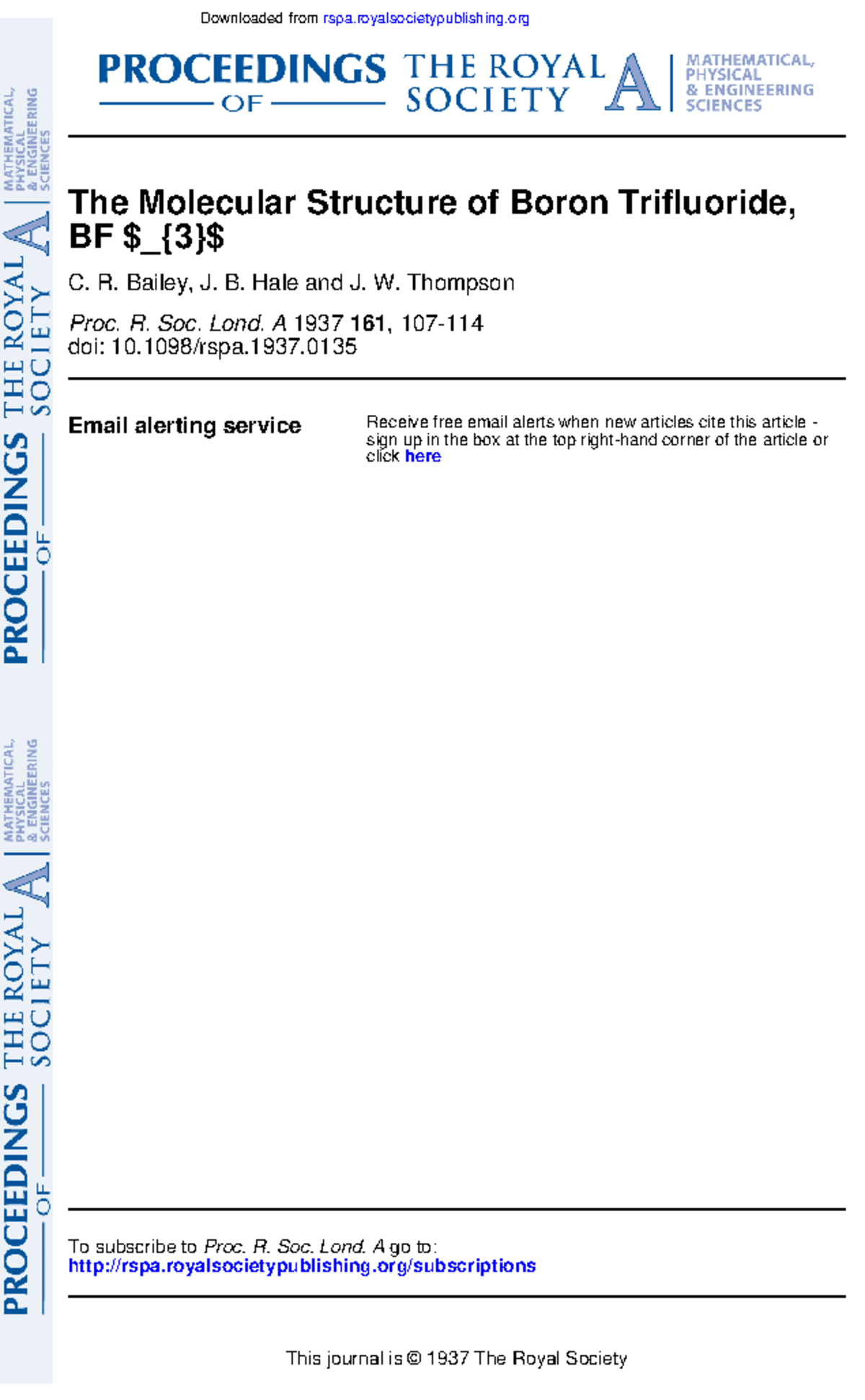 The Molecular Structure of BF3 - doi: 10.1098/rspa. Proc. R. Soc. Lond. A 1937161 , 107- C. R ...