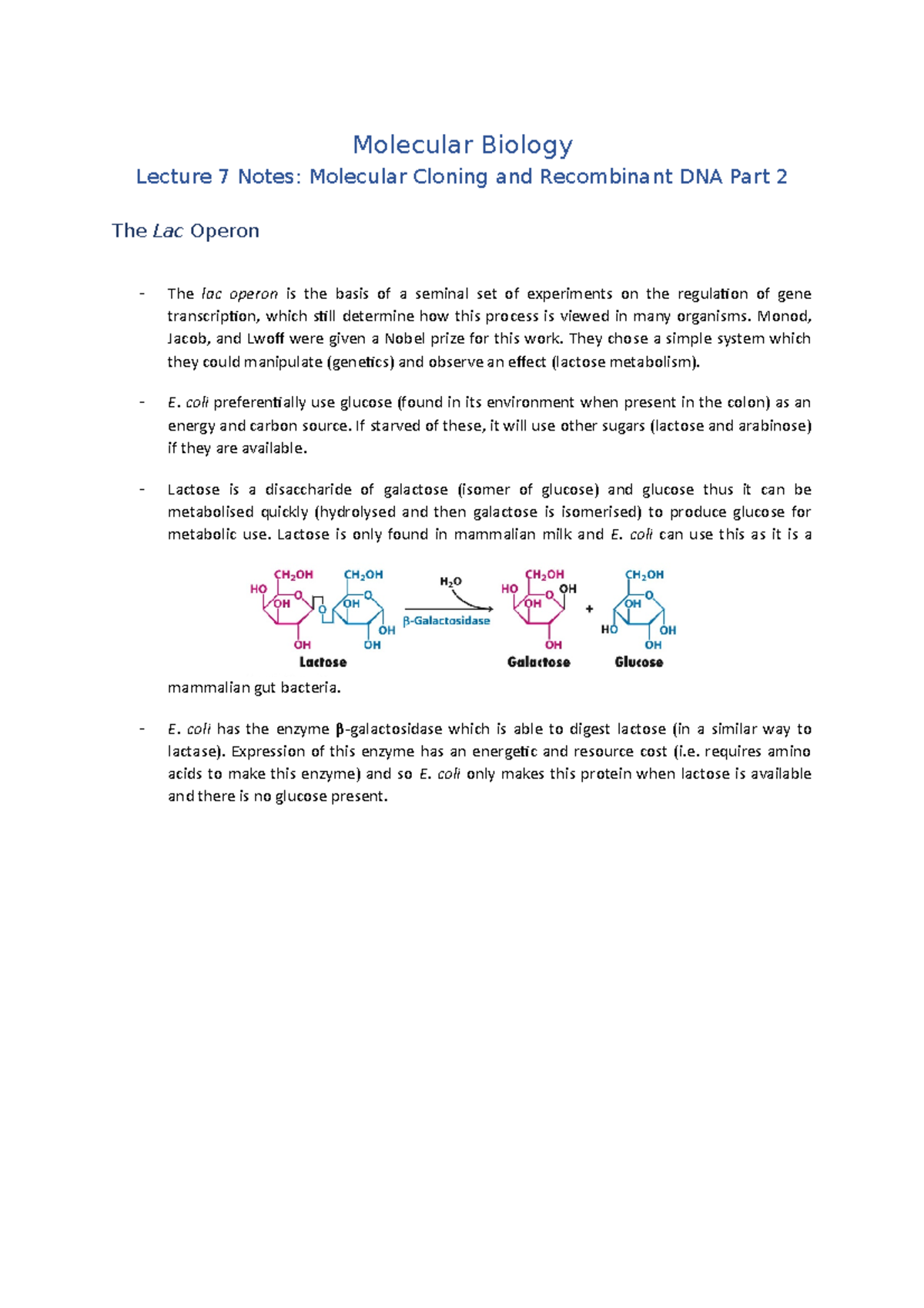 Lecture 7 Notes (Molecular Cloning and Recombinant DNA Part 2 ...
