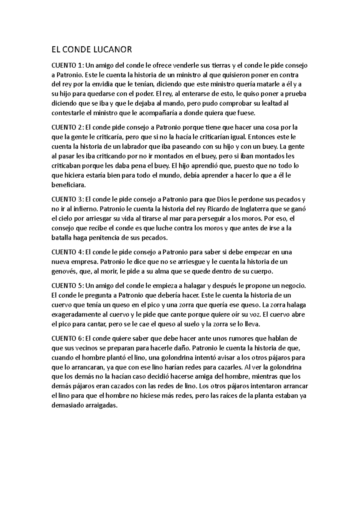 Reseumen de el libro EL Conde Lucanor - EL CONDE LUCANOR CUENTO 1: Un ...