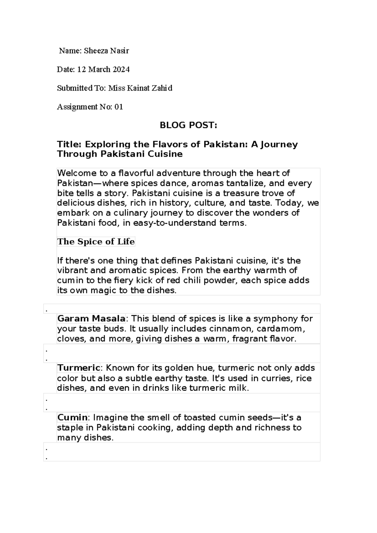 Blog Post Sheeza - Sociology - Name: Sheeza Nasir Date: 12 March 2024 ...