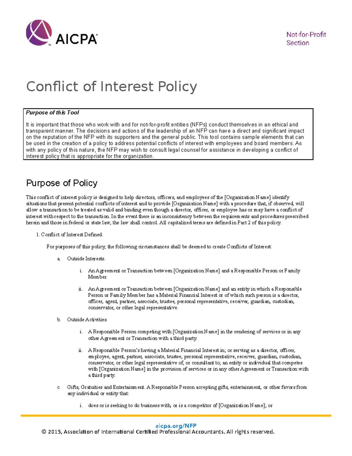 Not for profit conflict of interest policy - Conlict of Interest Policy ...