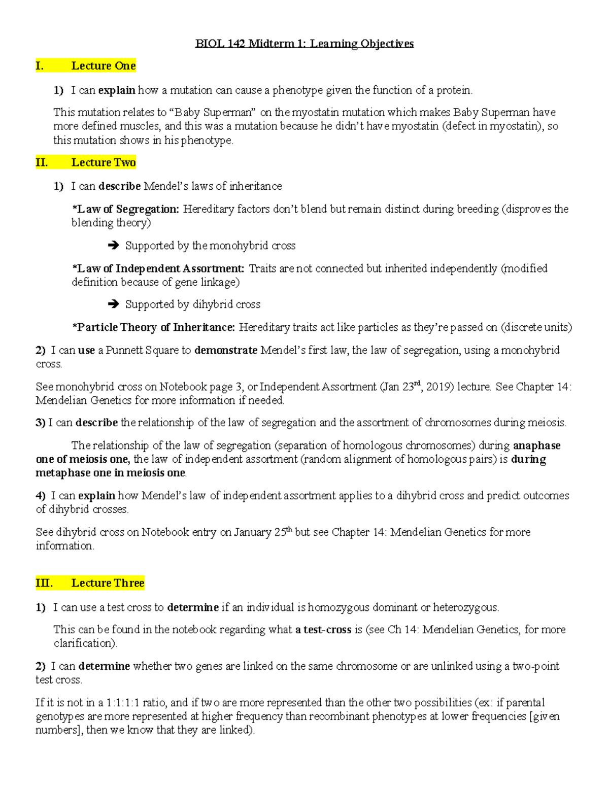 Learning Objectives Midterm 1 - BIOL 142 Midterm 1: Learning Objectives ...