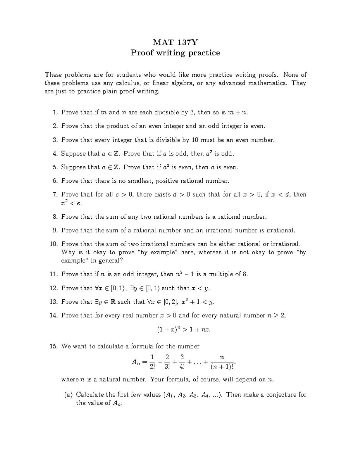Proof Writing Problems - MAT 137Y Proof writing practice These problems ...