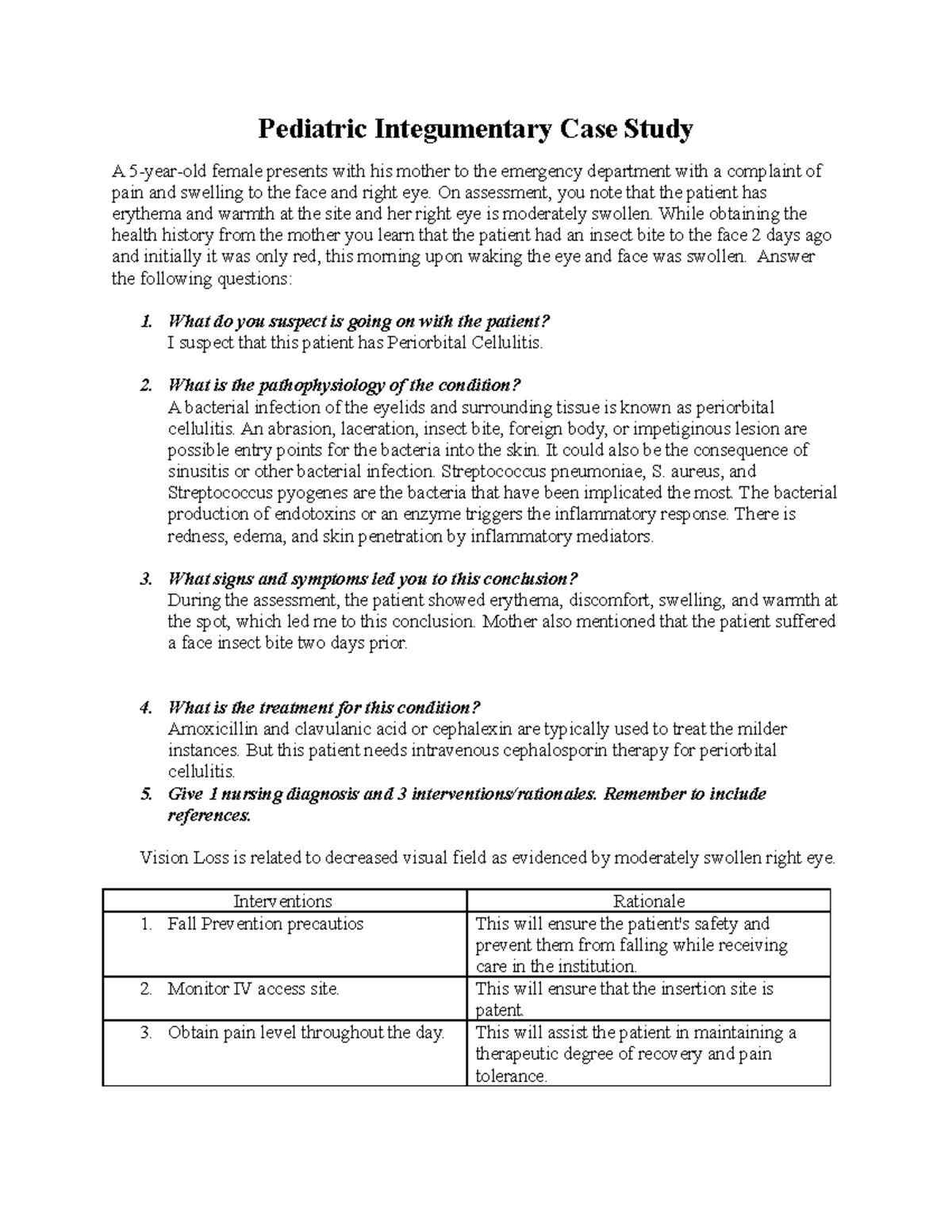 Pediatric Integumentary Case Study 112 - On assessment, you note that ...