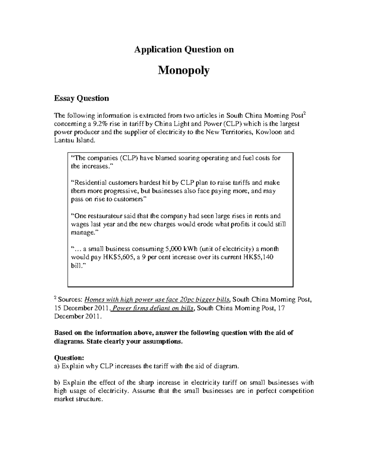 Application problem - Monopoly - Application Question on Monopoly Essay ...