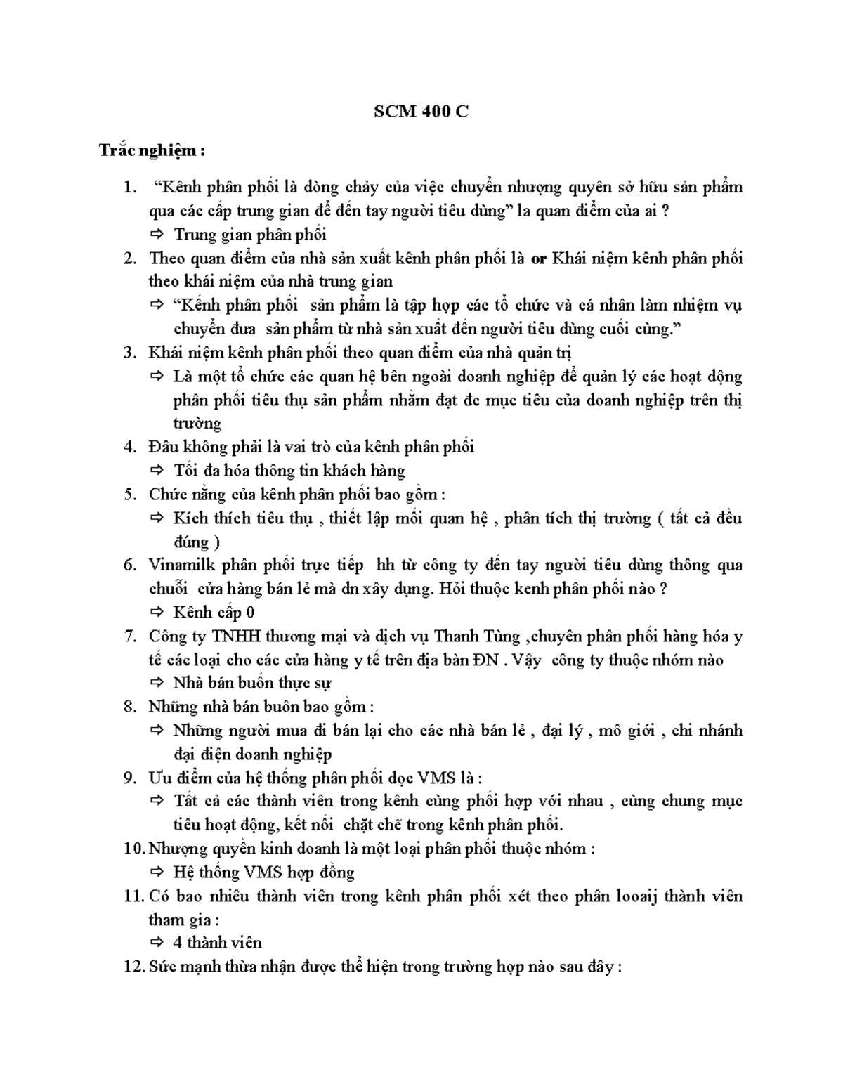 SCM400C CÂU HỎI ON TẬP THI KẾT THÚC MÔN - SCM 400 C Trắc nghiệm : “Kênh ...