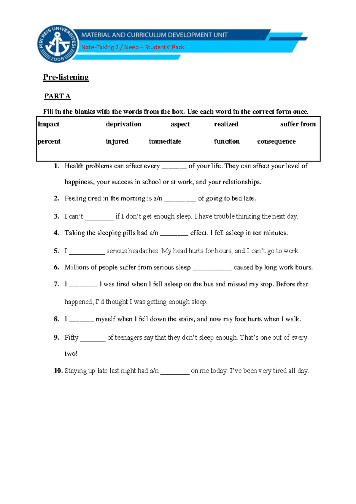 Note-taking 2 Sleep SP - Note-Taking 2 / Sleep – Students’ Pack Pre ...