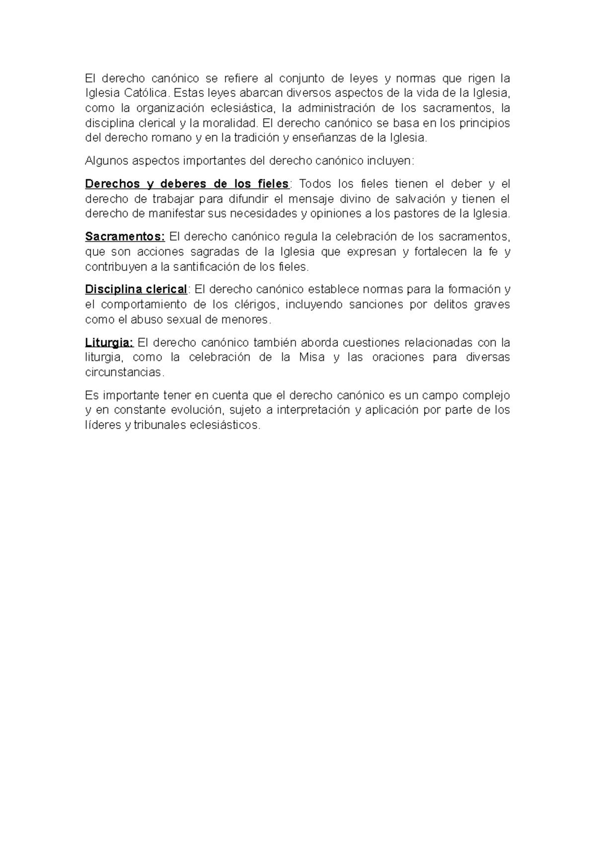 El derecho canónico se refiere al conjunto de leyes y normas que rigen ...