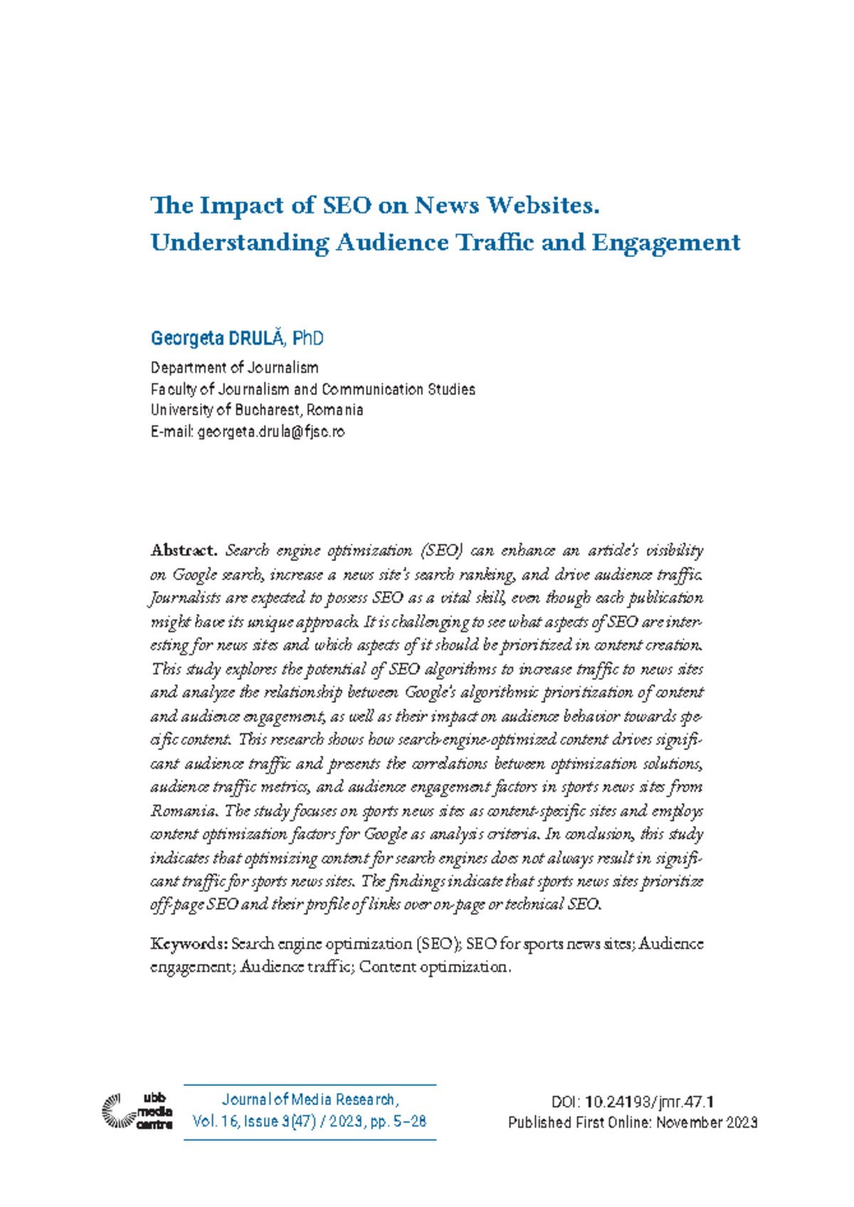 The Impact of SEO on News Webs - DOI: 10.24193/jmr. Published First ...