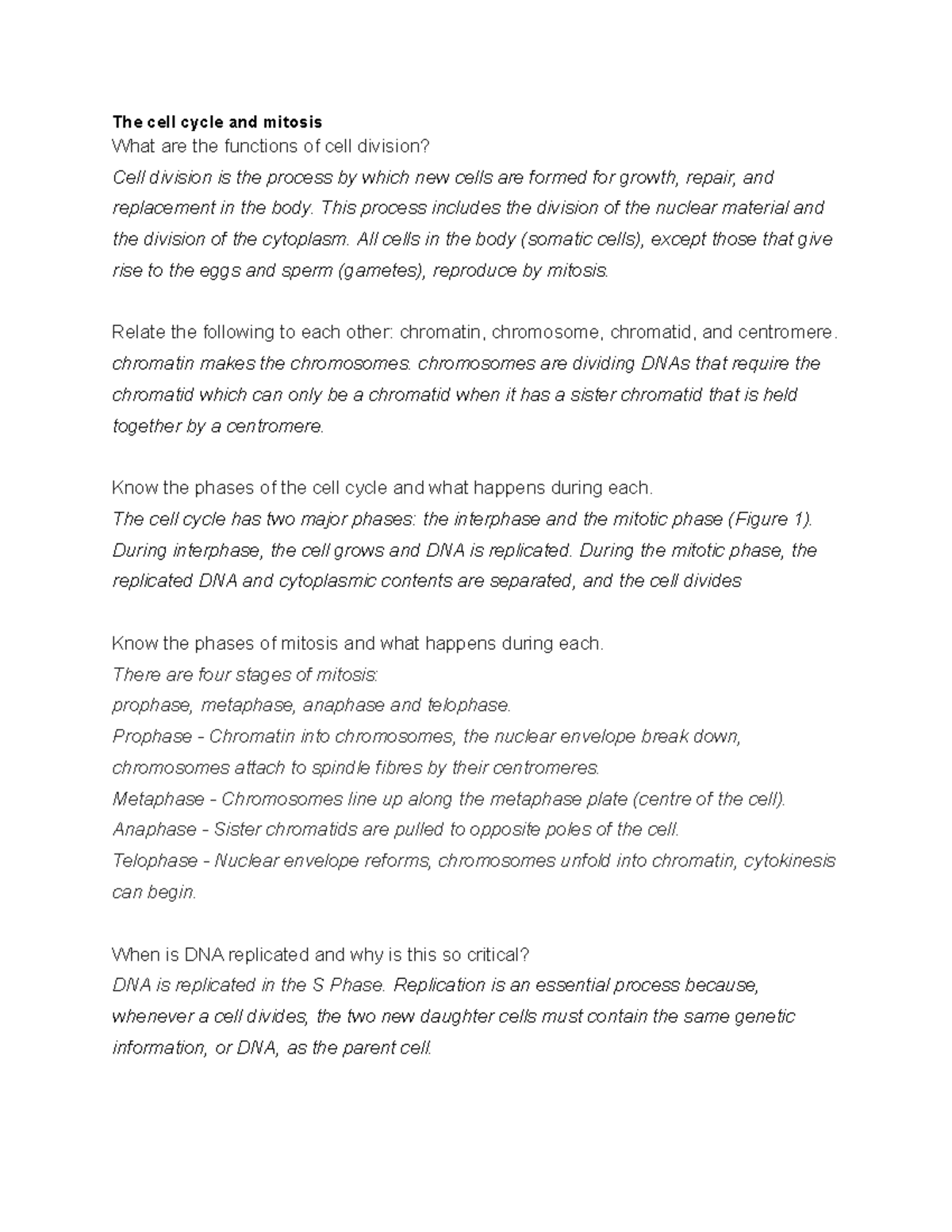 Unit 3 bio study guide - The cell cycle and mitosis What are the ...