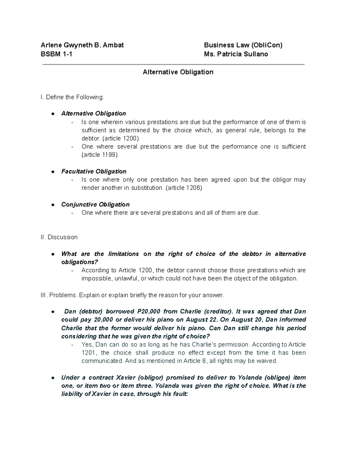 Alternative Obligation- Joint and Solidary Obligation - Arlene Gwyneth ...