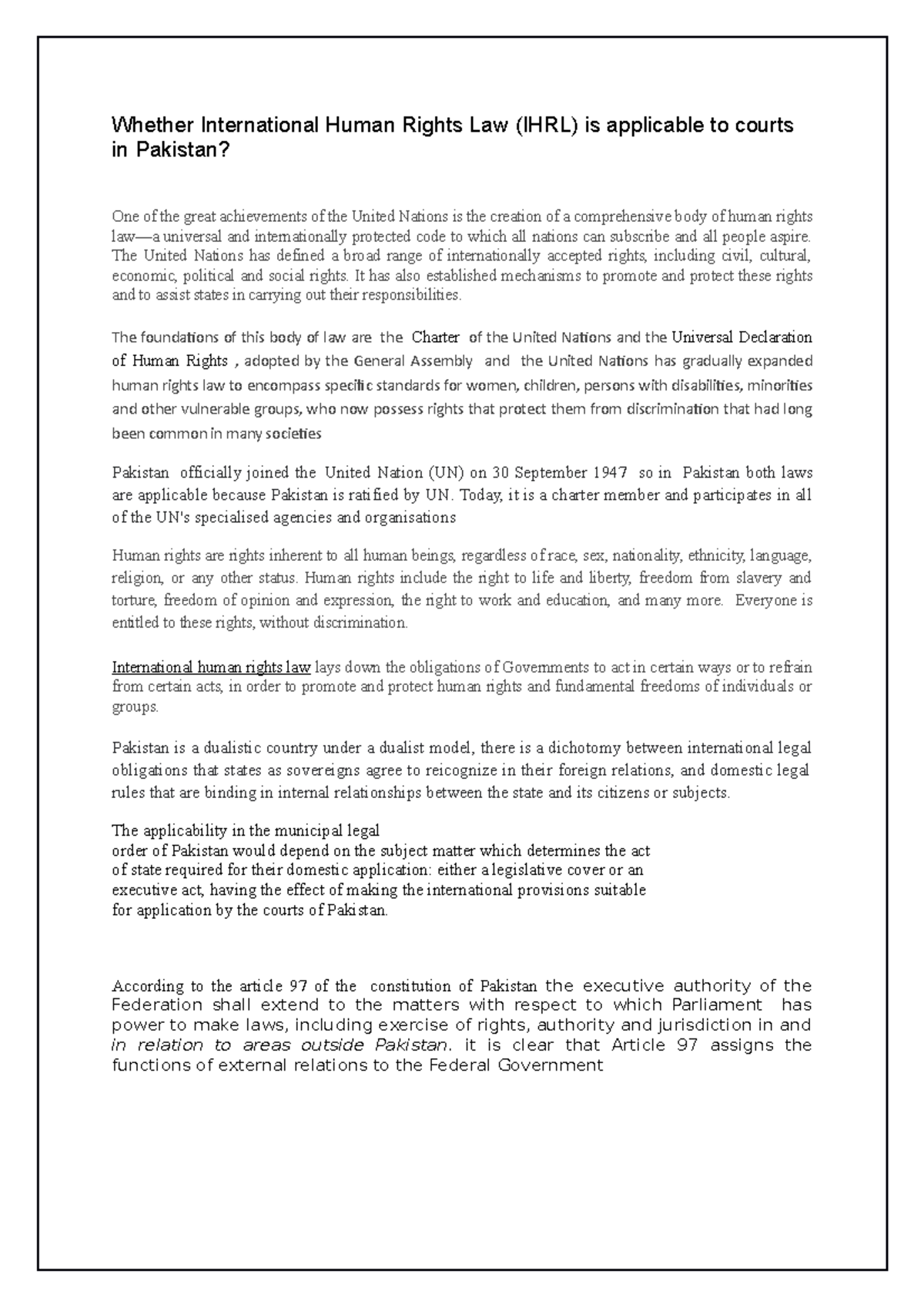 Iisue number 1 with case laws - Whether International Human Rights Law ...