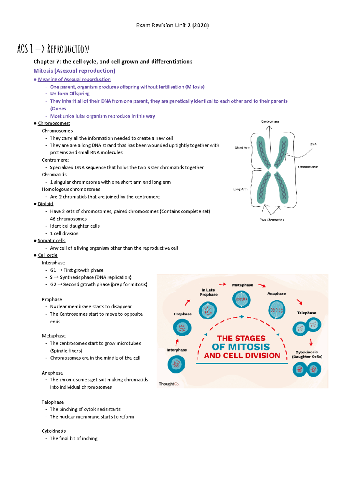 Exam Revision - Biology unit 2 - AOS 1 —> Reproduction Chapter 7: the ...