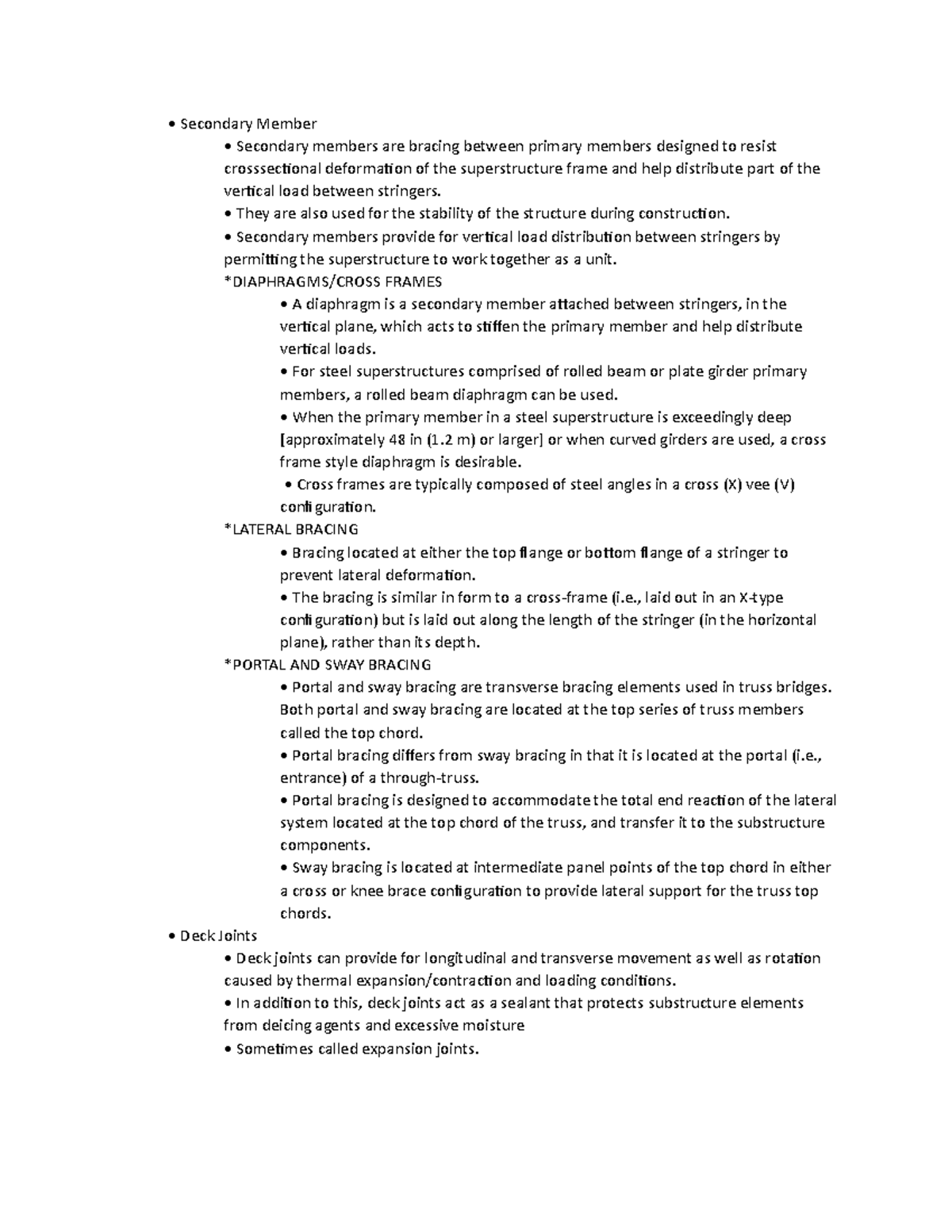 Sub Structures part of bridge - Secondary Member Secondary members are ...