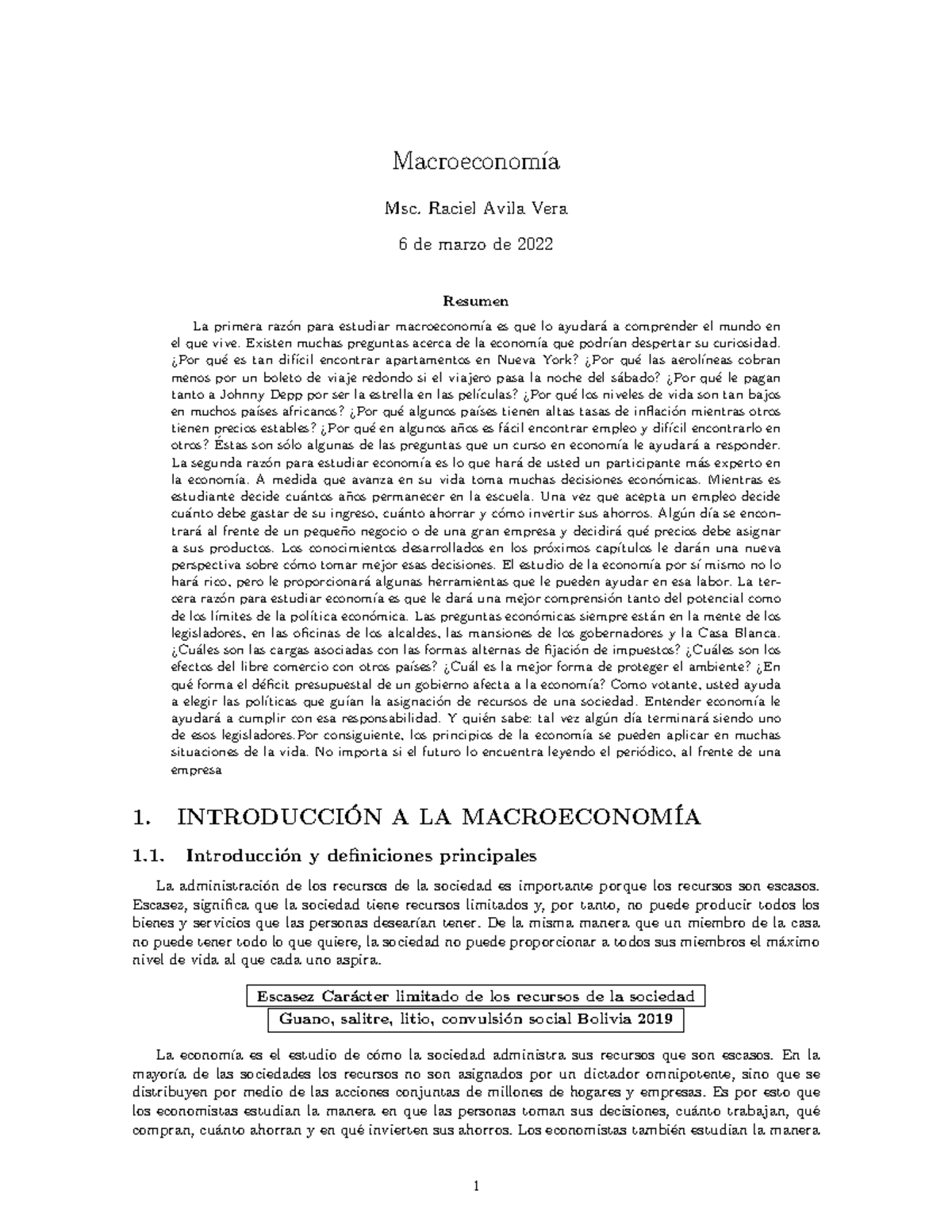 Generalidades y conceptos de la macroeconomia - Macroeconom ́ıa Msc. Raciel Avila Vera 6 de ...