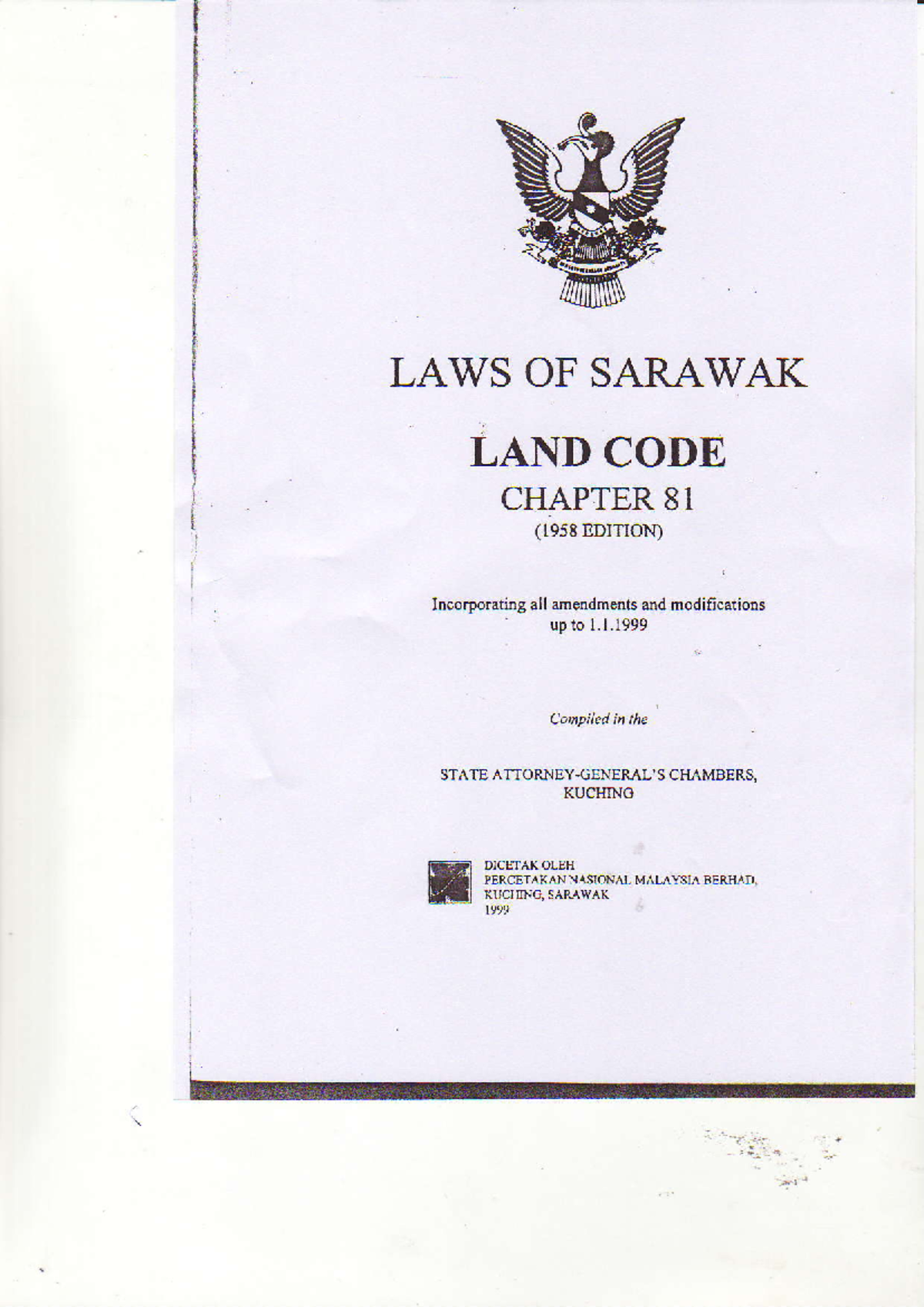 Sarawak land code chapter 81 tmp - LAWS OF SARAWAK LAND CODE CHAPTER 81 ...