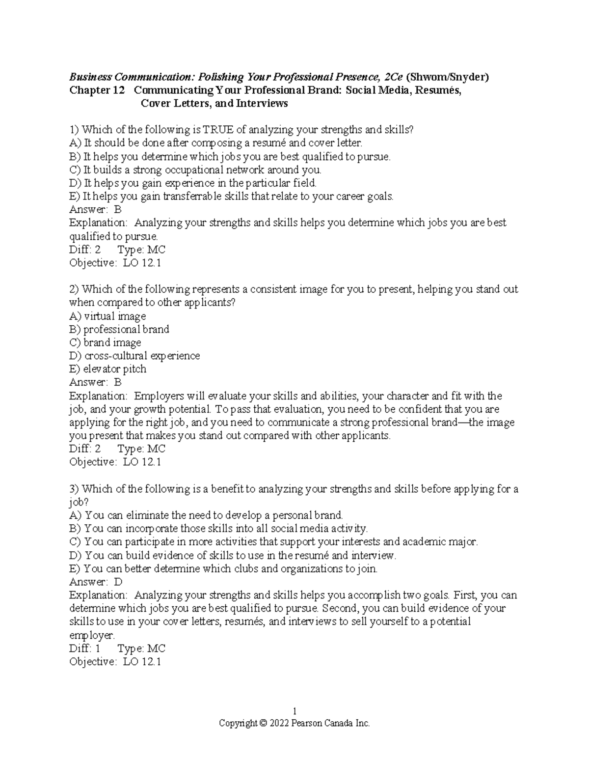 COM103 test bank - Business Communication: Polishing Your Professional ...