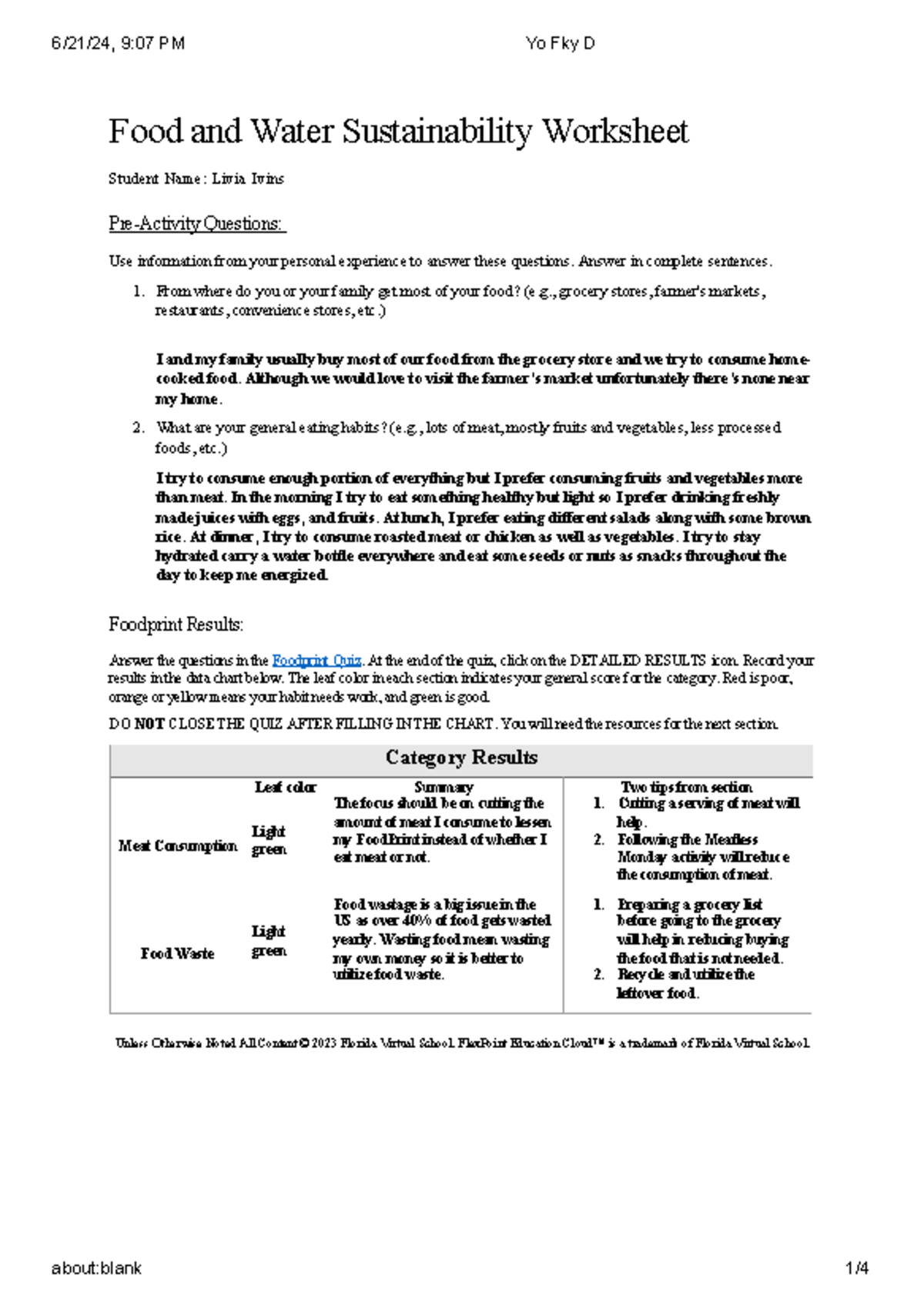 Yo Fky D - Base assignments from the class. - Food and Water ...