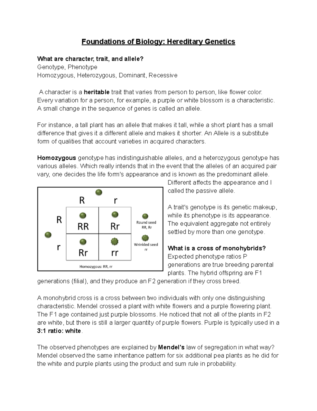 Foundations of Biology Hereditary Genetics - Every variation for a ...