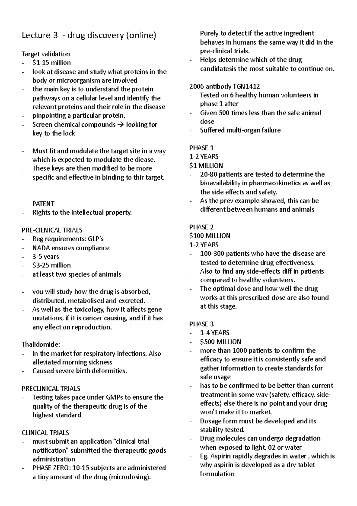 L3 PHAR drug discovery - Lecture notes 3 - Lecture 3 - drug discovery ...