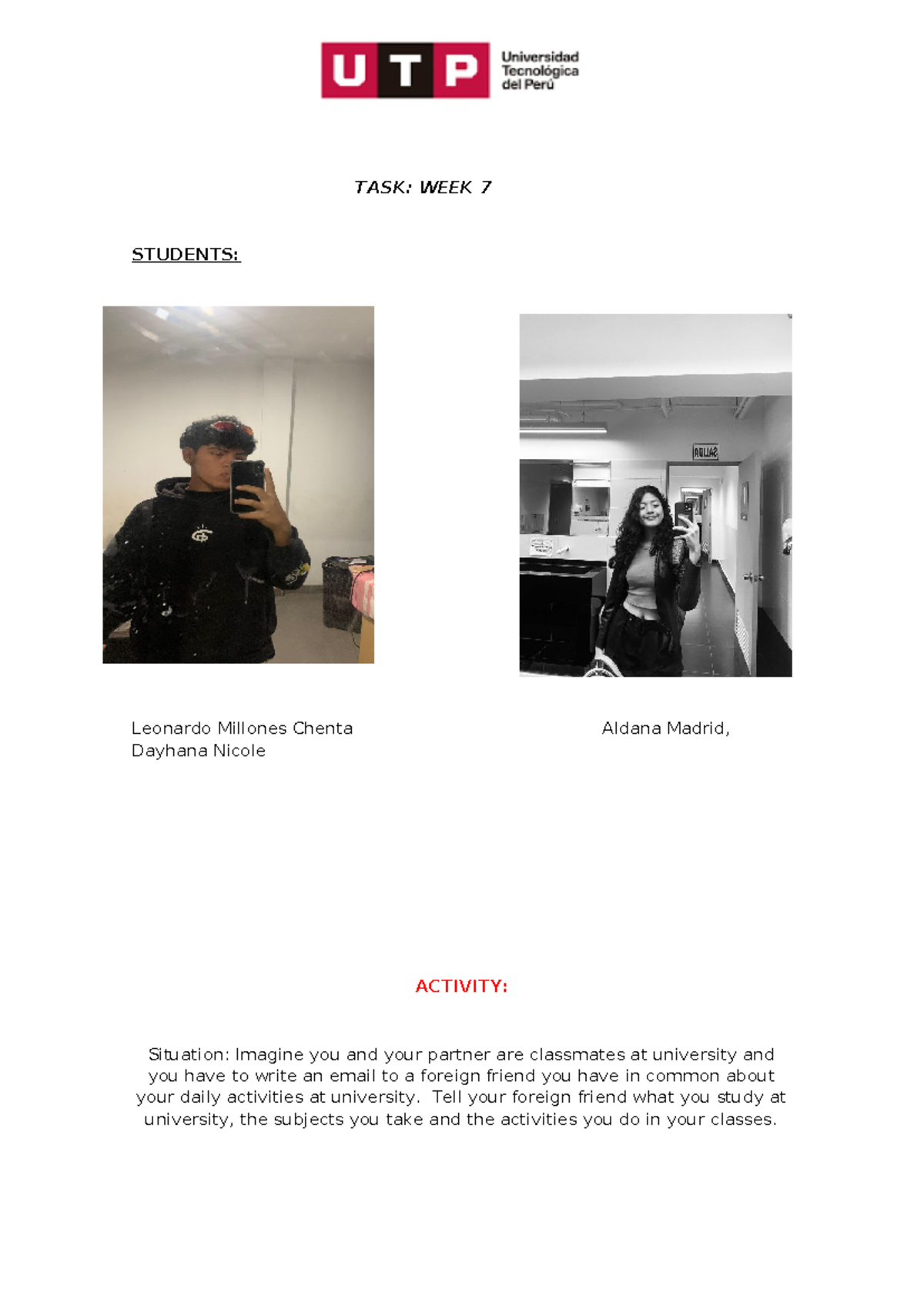 Ingles Semana 7 - Hola - Matematica - TASK: WEEK 7 STUDENTS: Leonardo Millones Chenta Aldana ...