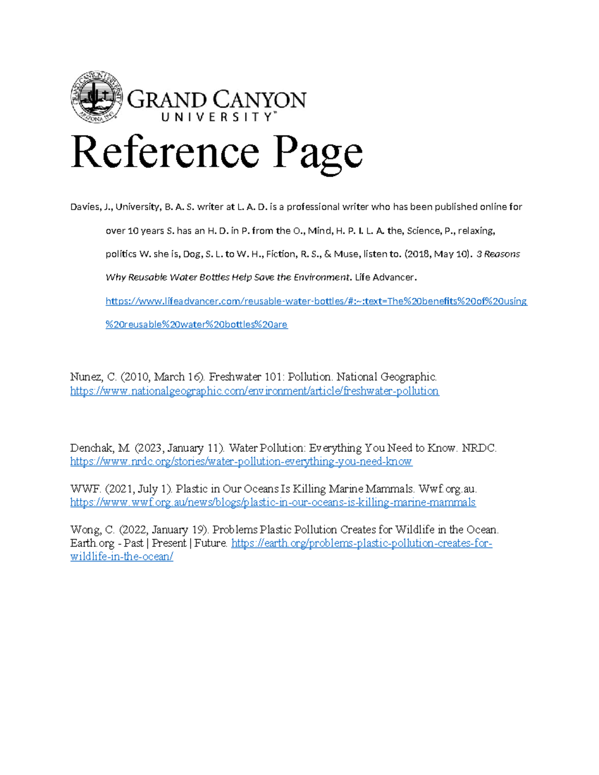 Reference Page - Reference Page Davies, J., University, B. A. S. writer ...