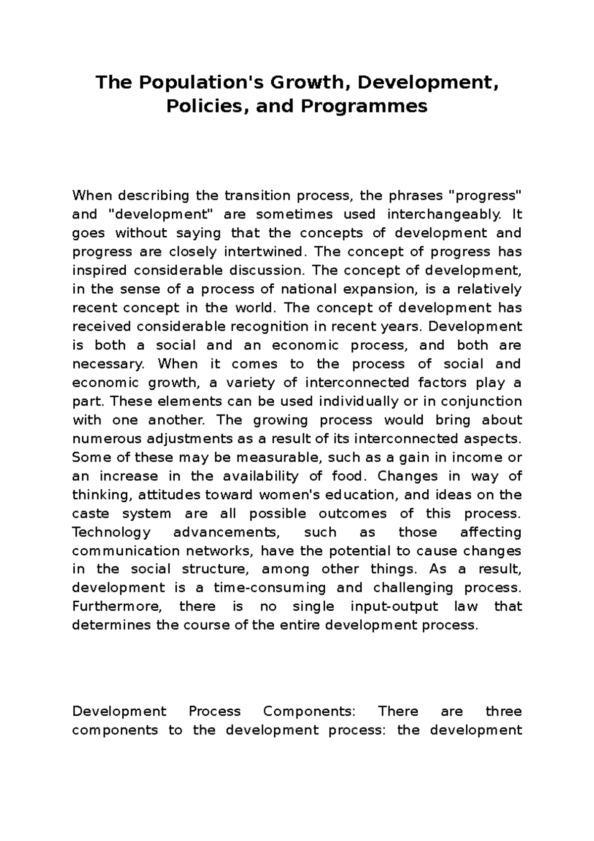 The Population's Growth, Development, Policies, and Programmes - The ...